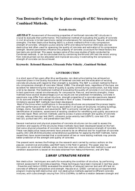 Doc Non Destructive Testing For In Place Strength Of Rc Structures By