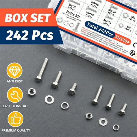 Sanjods Hex Head Nuts And Bolts Assortment Kit Stainless Steel M4 M5