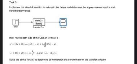 Solved Task 3 Implement The Simulink Solution In S Domain Chegg Com