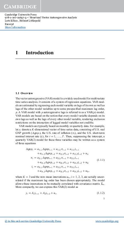 Pdf Structural Vector Autoregressive Analysis