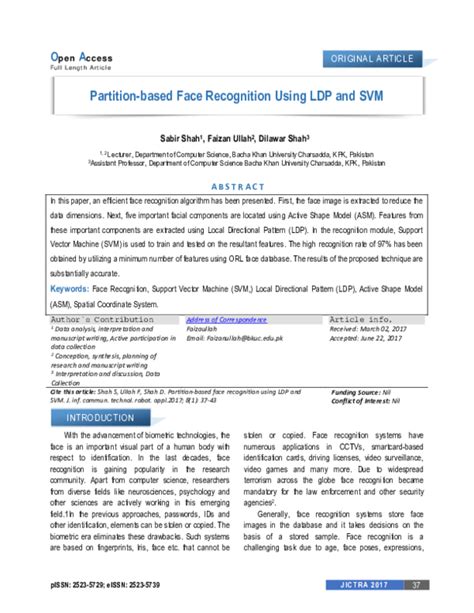 Pdf Partition Based Face Recognition Using Ldp And Svm