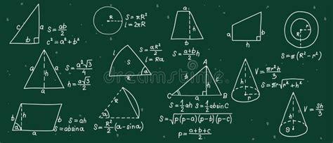 Mathematics Formulas Set Hand Drawn Math Geometry Formulas School Green Board With Sketch