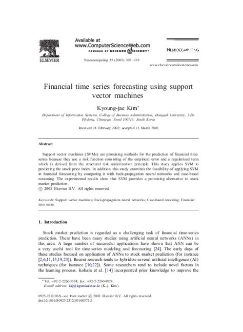 Pdf Financial Time Series Forecasting Using Support Vector Machines