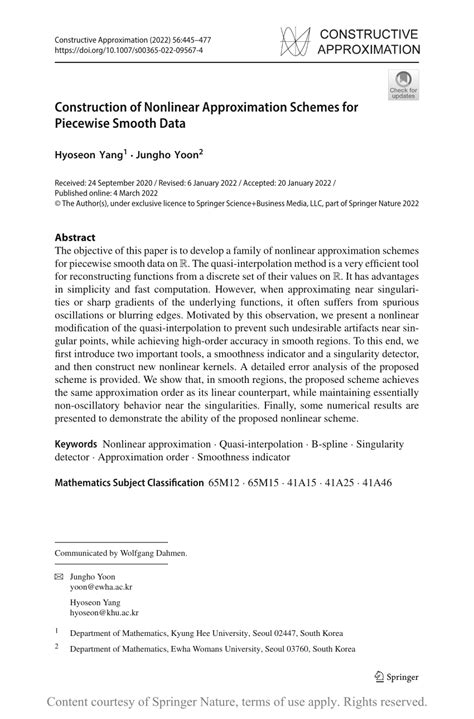 Construction Of Nonlinear Approximation Schemes For Piecewise Smooth