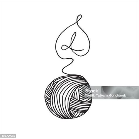 낙서 스타일로 벡터 그리기 뜨개질 과 식물 잎에 대한 원사의 공 한 줄 드로잉 뜨개질 수제 크로 셰 뜨개질의 미니멀 한 기호 친환경 제품재활용 개념에 대한 스톡 벡터 아트