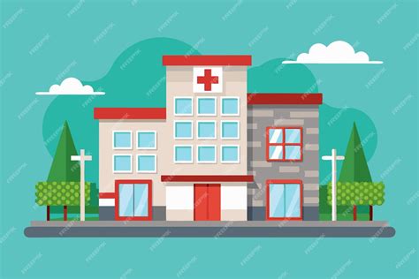 A Colorful Hospital Building Illustration Featuring Trees And A Bright