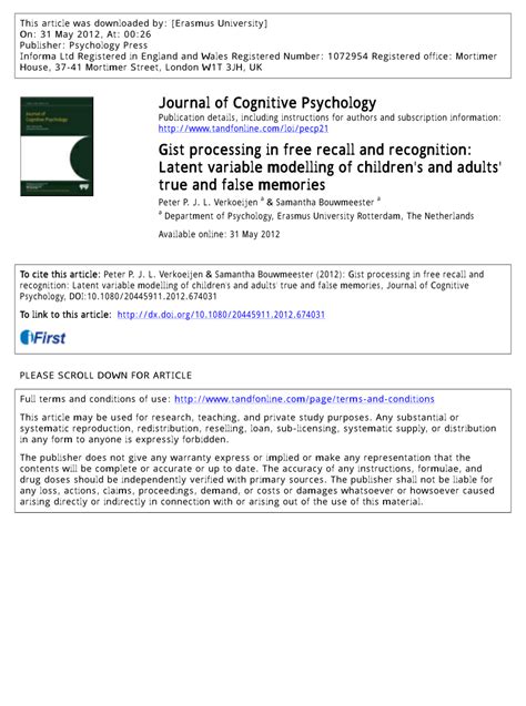 pdf gist processing in free recall and recognition latent variable