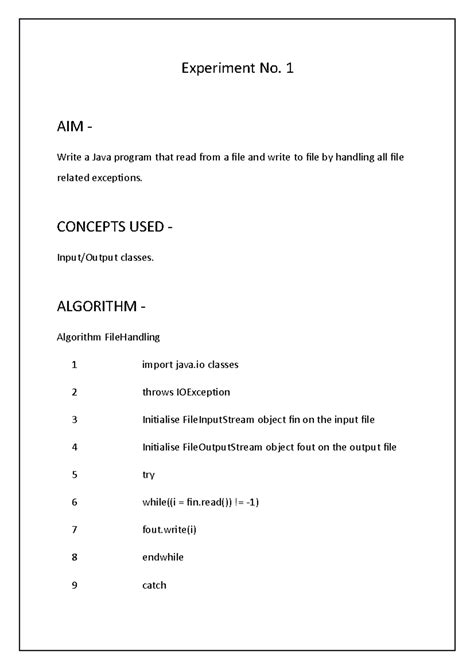 Java Practical Programs Experiment No 1 Aim Write A Java Program That Read From A File And