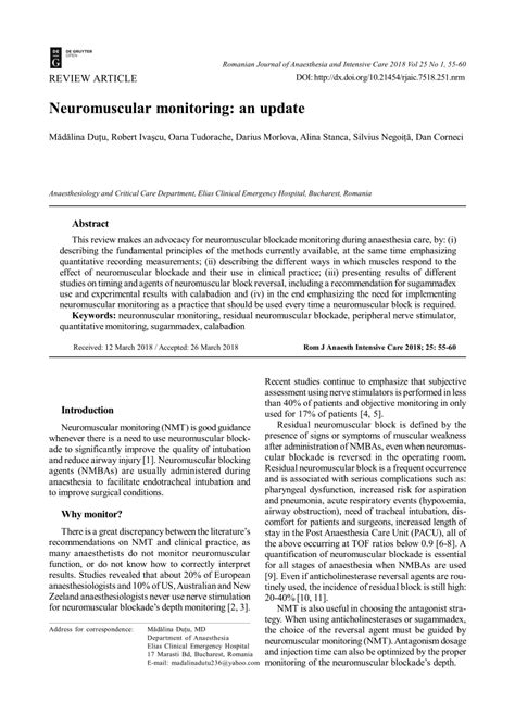 Pdf Neuromuscular Monitoring An Update