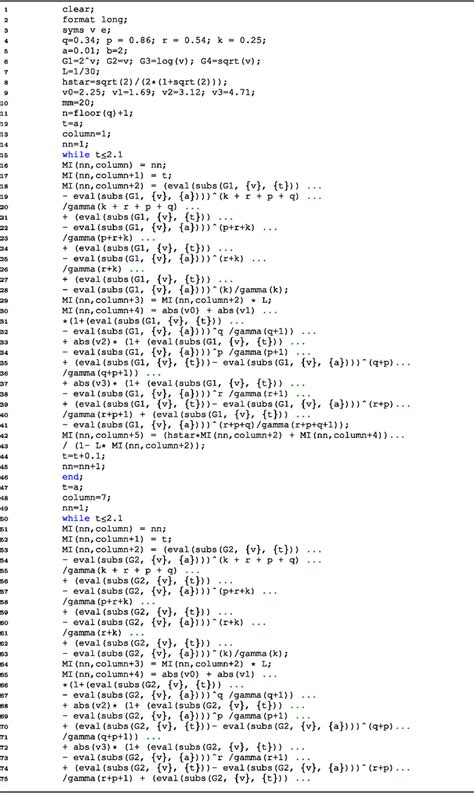 Matlab Lines For Calculating Values Of Odocumentclass 12pt Minimal