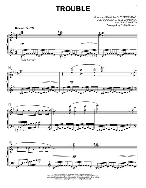 Trouble Classical Version Arr Phillip Keveren By Coldplay Sheet