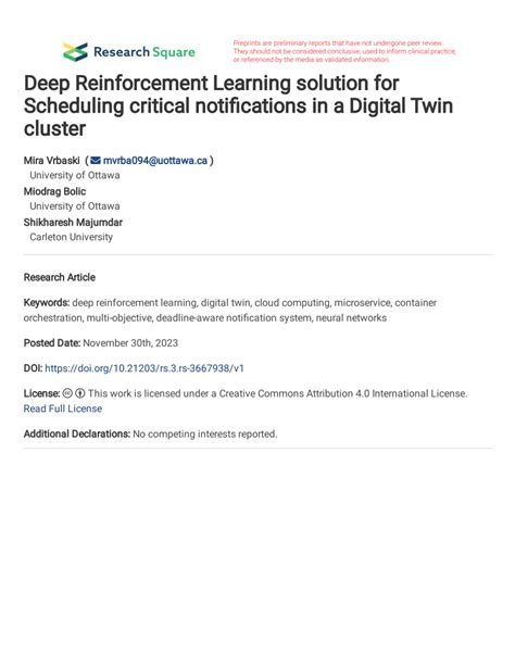 Pdf Deep Reinforcement Learning Solution For Scheduling Critical