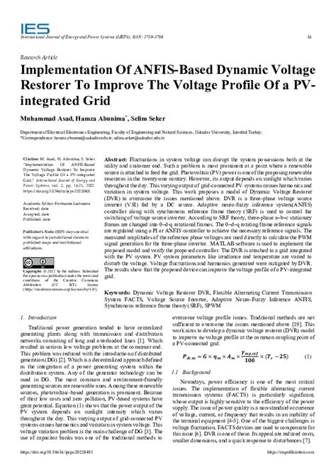 Pdf Implementation Of Anfis Based Dynamic Voltage Restorer To Improve