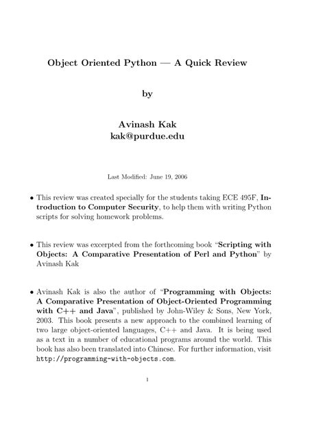 object oriented python — a quick review by avinash kak kak docslib