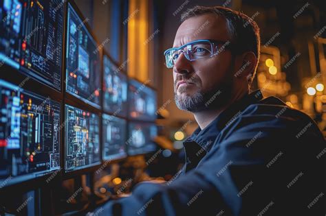 Engineer Manager Monitors And Controls Robotic Arm Automation System In Factory Using Software