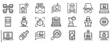 Hacker Icons Set Outline Set Of Hacker Vector Icons For Web Design Isolated On White Background