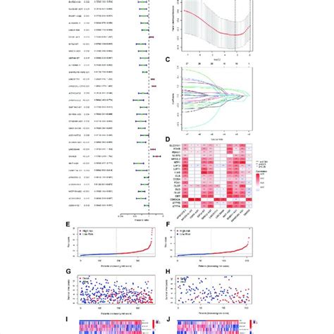 A Risk Forest Plot Red Means High Risk Lncrna Green Means Low Risk