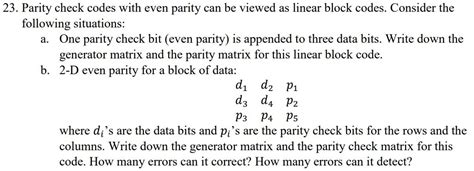 Solved 3 Parity Check Codes With Even Parity Can Be Viewed