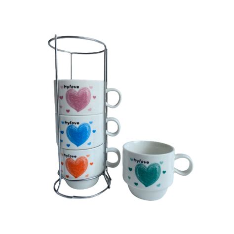 Комплект 4 чаши за кафе С метална поставка 150мл Emag Bg