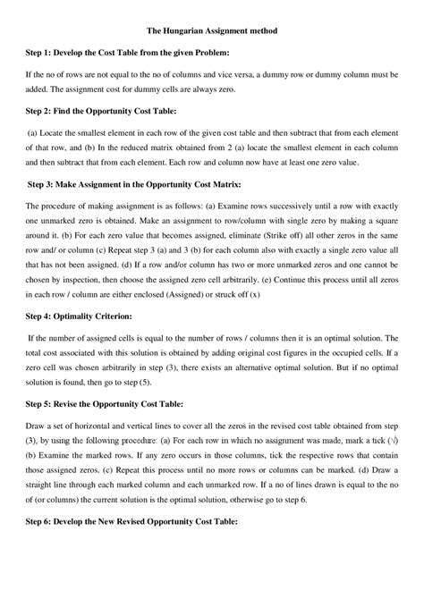 The Hungarian Assignment Method Lecture Notes Operational Research Docsity