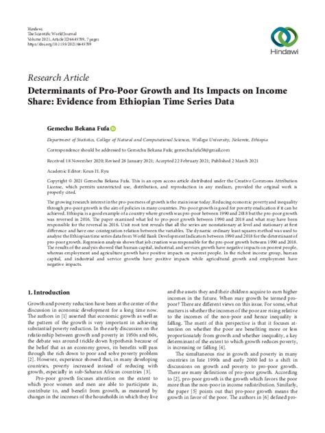 Pdf Determinants Of Pro Poor Growth And Its Impacts On Income Share Evidence From Ethiopian
