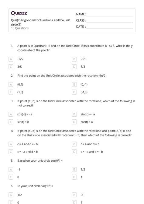 Trigonometric Functions Worksheets On Quizizz Free Printable
