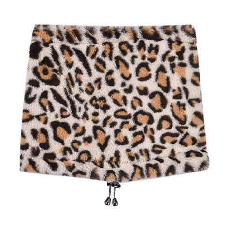 2 In 1 Faux Fur Leaopard Print Drawstring Snood Beige 1662070764 Tjc