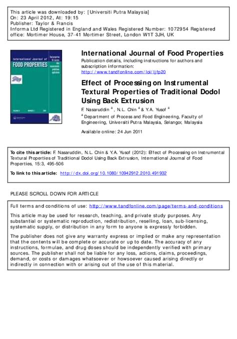 Pdf Effect Of Processing On Instrumental Textural Properties Of Traditional Dodol Using Back
