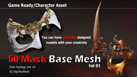 artstation 50 mask base mesh and tutorials vol1 resources
