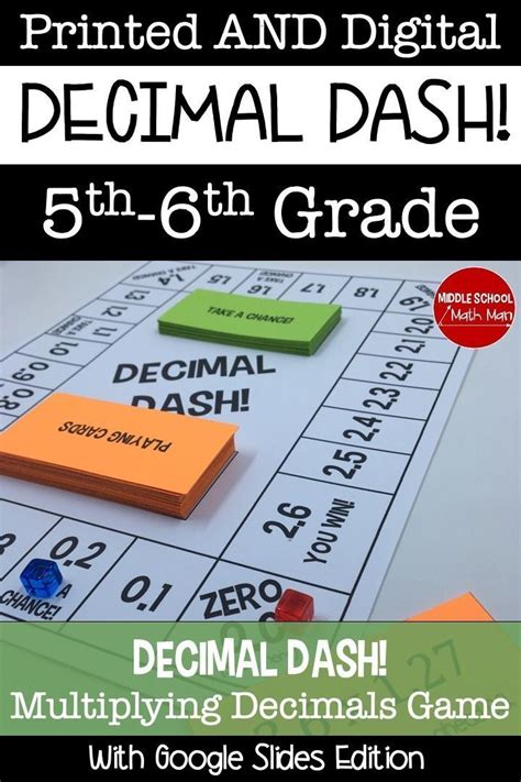 Multiplying With Decimals Game Decimal Dash Board Game Middle School Math Multiplying