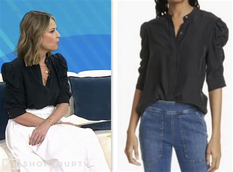 The Today Show June 2024 Savannah Guthries Black Silk Puff Sleeve Shirt
