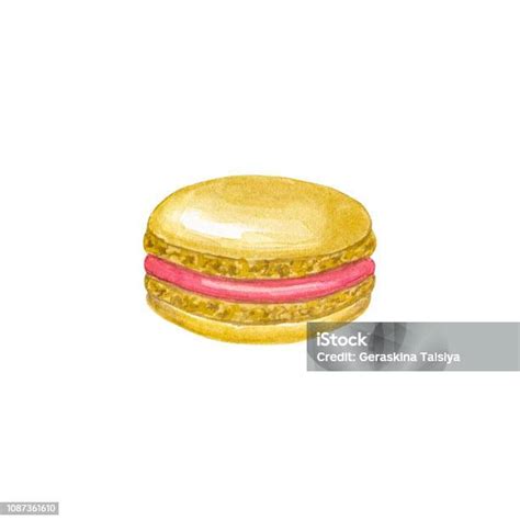 빨간색 충전 물 가진 베이지색 마카롱입니다 손으로 그린 수채화 그림 흰색 배경에 고립 0명에 대한 스톡 벡터 아트 및 기타