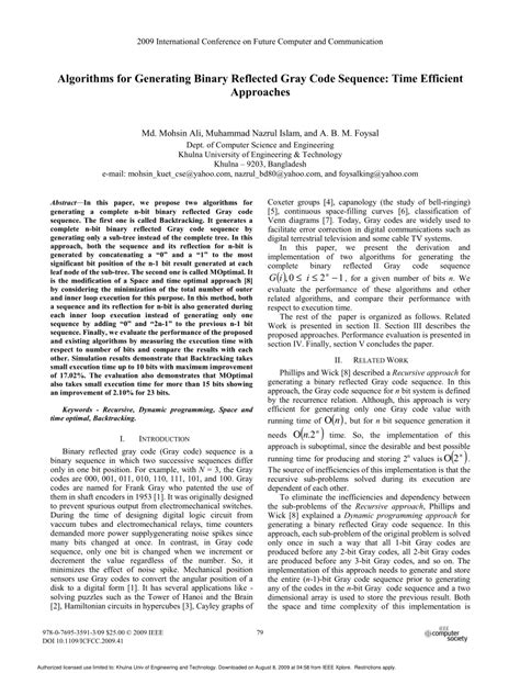 Pdf Algorithms For Generating Binary Reflected Gray Code Sequence Time Efficient Approaches
