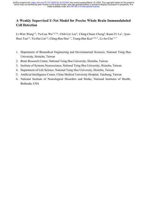 Pdf A Weakly Supervised U Net Model For Precise Whole Brain