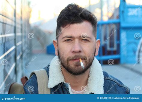Bearded Man Smoking A Cigarette Stock Image Image Of Nicotine Macho