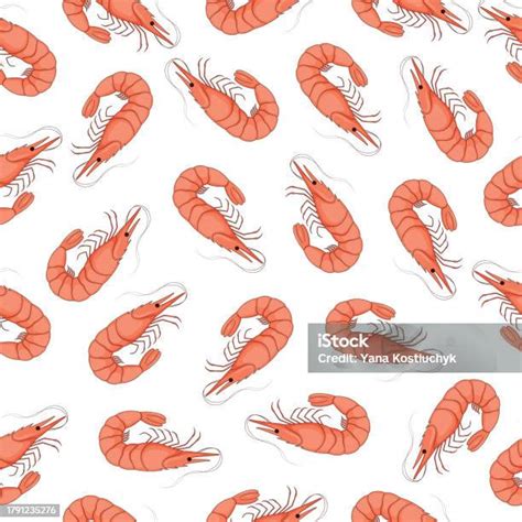 벡터 완벽 한 패턴 와 Pink Shrimp 해양 주민 벡터 일러스트 레이 션 갈고리 발톱에 대한 스톡 벡터 아트 및 기타 이미지 갈고리 발톱 갑각류 고기 Istock