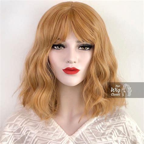 Strawberry Blonde Wavy Wig With Bangs Her Wig Closet Avery Etsy
