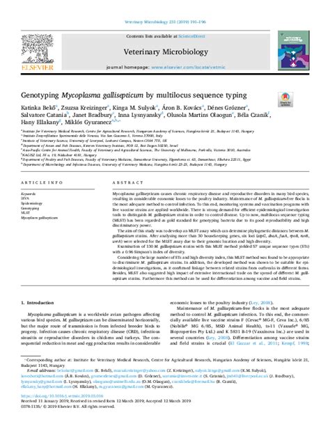 Pdf Genotyping Mycoplasma Gallisepticum By Multilocus Sequence Typing