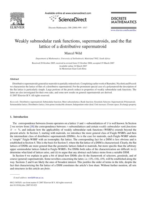 pdf weakly submodular rank functions supermatroids and the flat