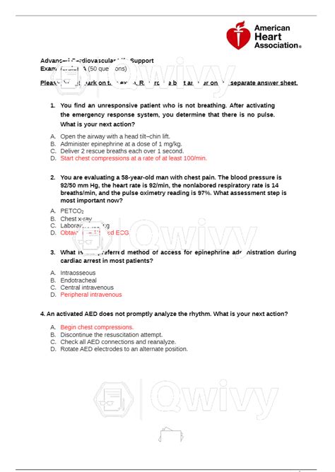 ACLS Exam Version A 2020 2021 Questions With Answers Exam Question And Answer Emergency