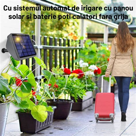 Комплект за автоматично капково напояване със слънчев панел и включена батерия за растения или