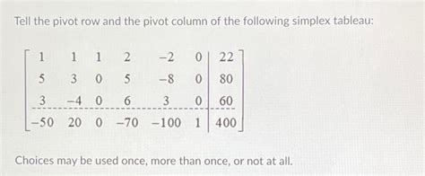 Solved Tell The Pivot Row And The Pivot Column Of The