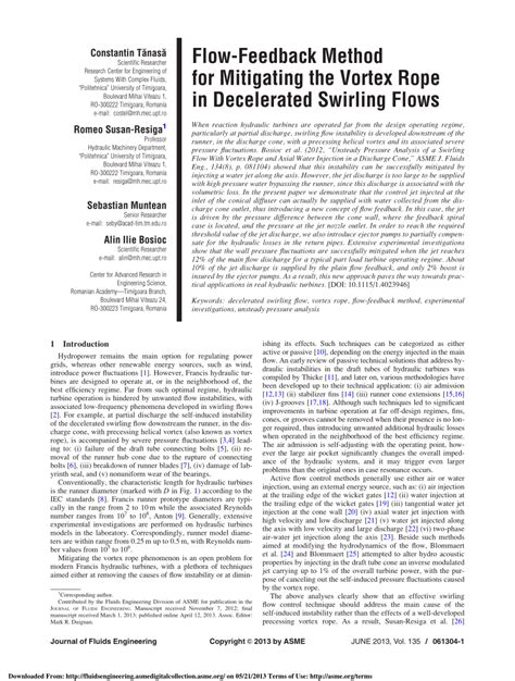 Pdf Flow Feedback Method For Mitigating The Vortex Rope In