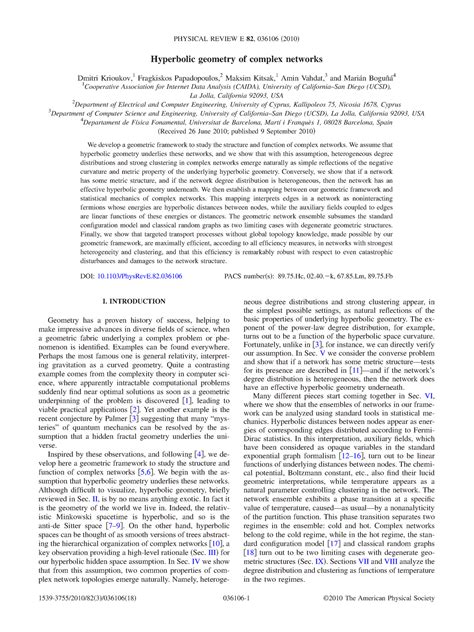 hyperbolic geometry of complex networks we assume that hyperbolic