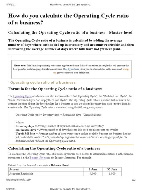 How Do You Calculate The Operating Cycle Ratio Of A Business
