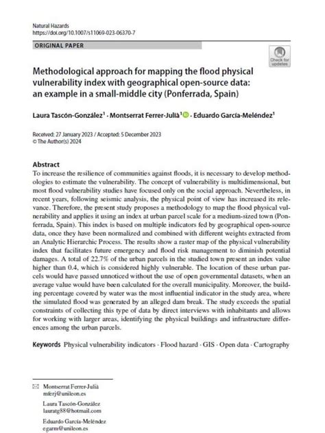 Methodological Approach For Mapping The Flood Physical Vulnerability