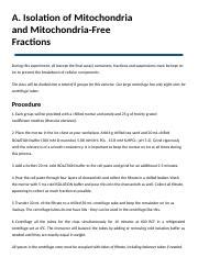 Protocol For Mitochondria Isolation And Fractionation Experiment Course Hero