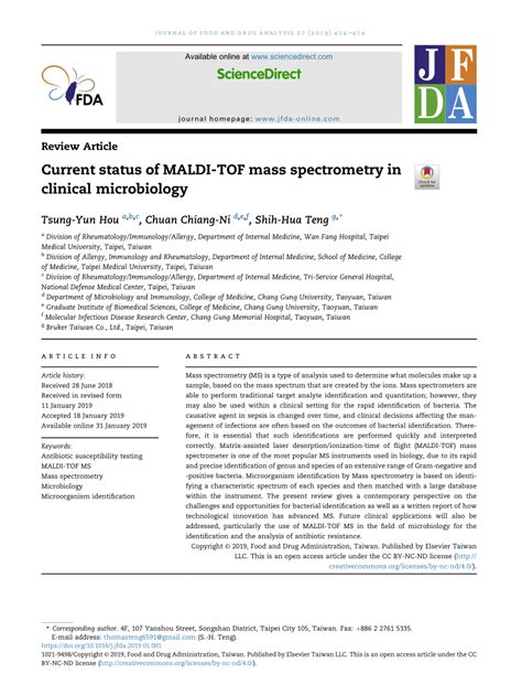 Pdf Current Status Of Maldi Tof Mass Spectrometry In Clinical Microbiology