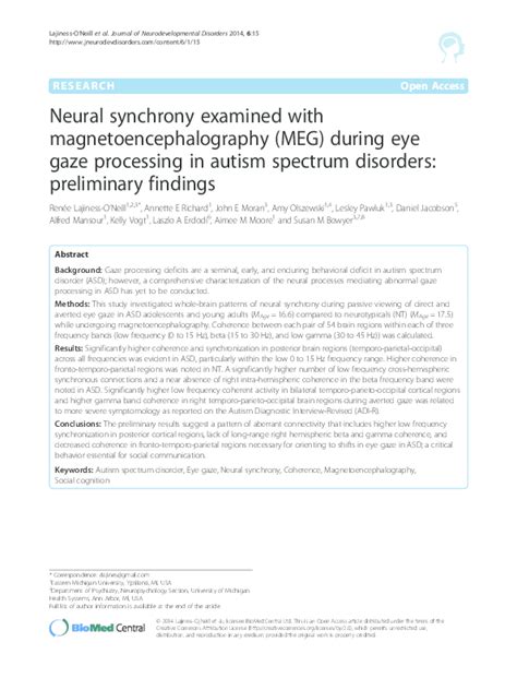 pdf neural synchrony examined with magnetoencephalography in asd 2014 pdf