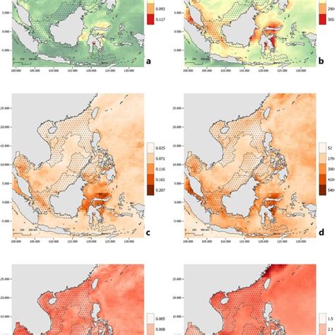 Spatial Distributions Of Marine Heatwave Mhw Metrics The Left Column